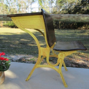 Antique Old School Desk Bench Seat Wood Seat & Desk Top on Sturdy Metal ...