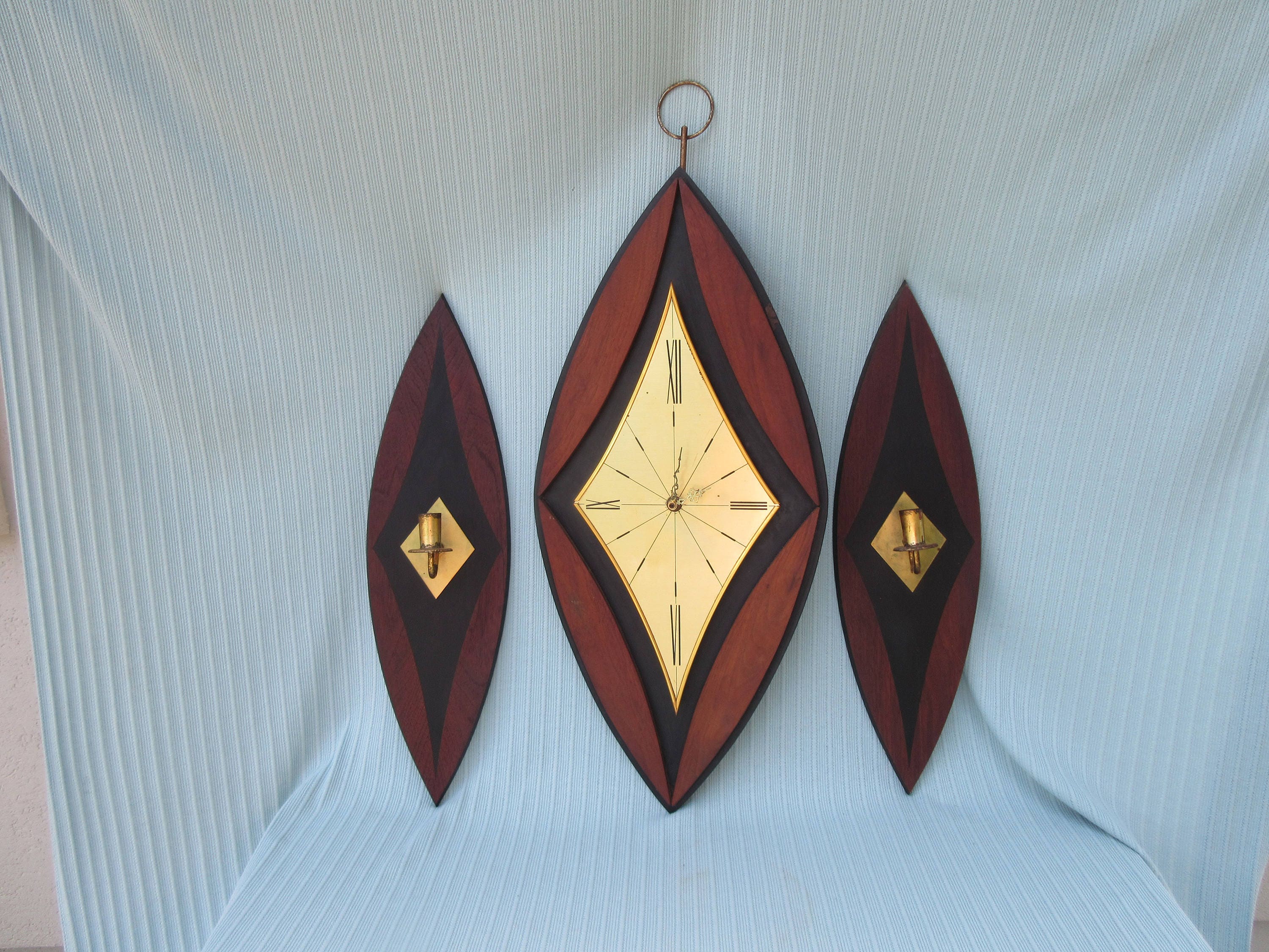 Clock & Sconces Matching Retro Vintage Danish Tall Brass Look | Etsy