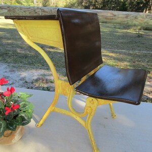 Antique Old School Desk Bench Seat Wood Seat & Desk Top on Sturdy Metal ...