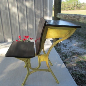 Antique Old School Desk Bench Seat Wood Seat & Desk Top on Sturdy Metal ...