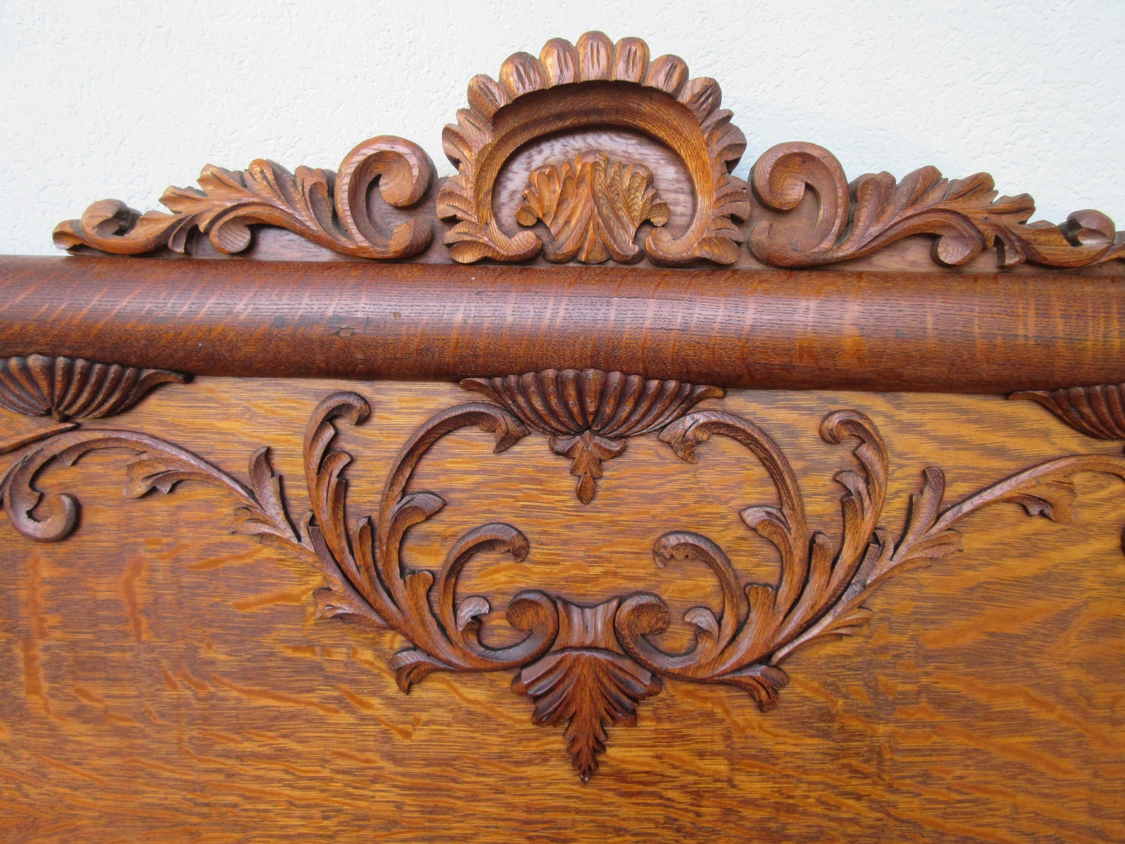 Antique Bed Headboard Footboard Vintage Carved Wood Filigree Swirls 3/4 ...