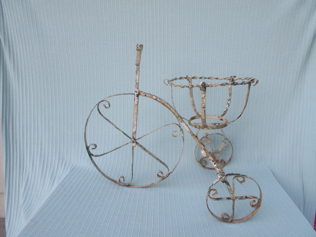 Tricycle Plant Stand Metal Planter Vintage Twisted Iron Plant Holder ...
