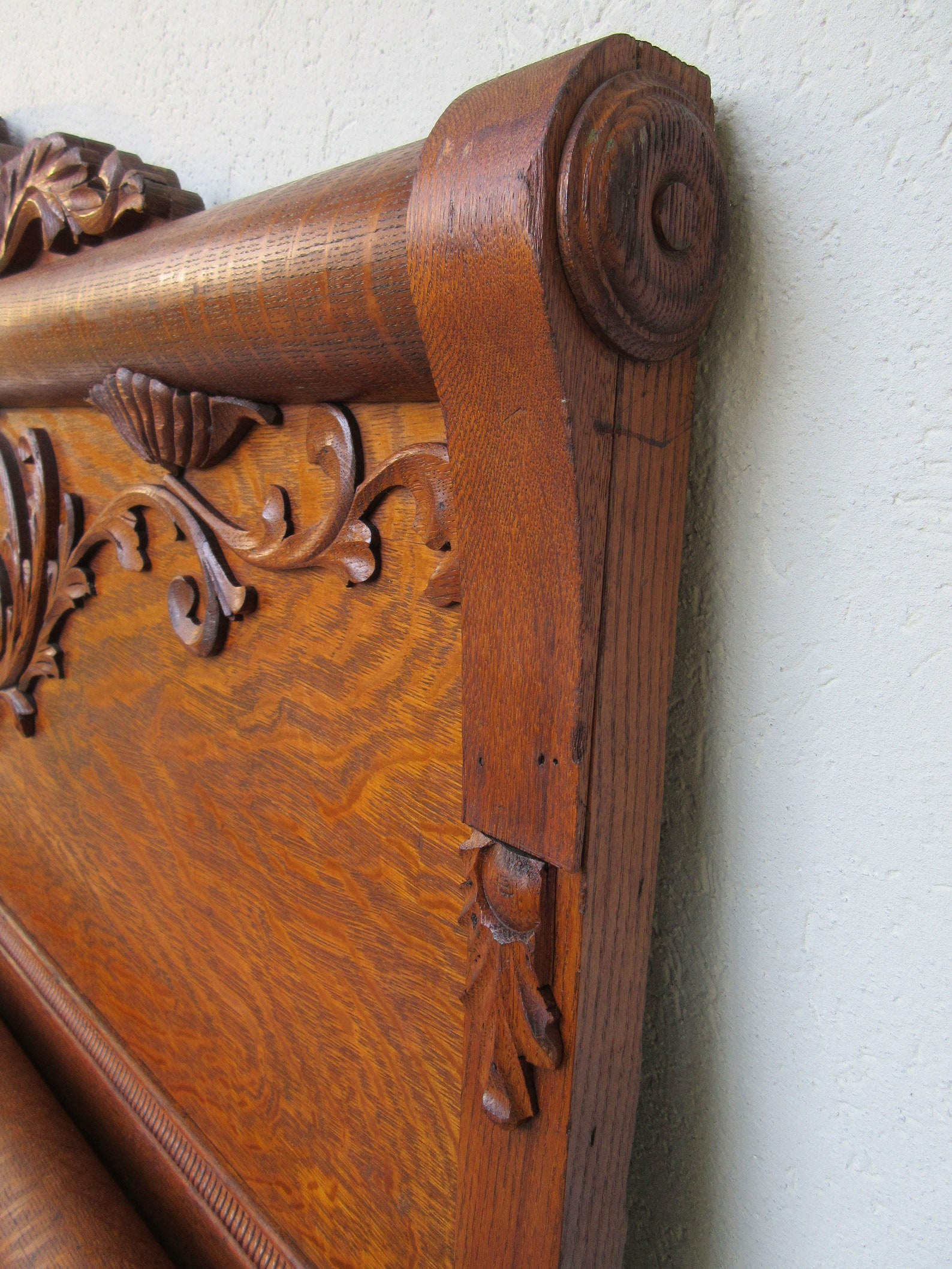 Antique Bed Headboard Footboard Vintage Carved Wood Filigree Swirls 3/4 ...