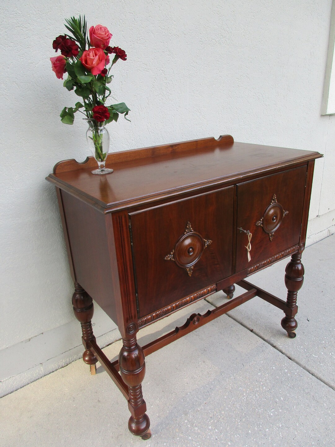 Antique Liquor Cabinet Wine Cellarette Fancy Carving Carve Vintage ...