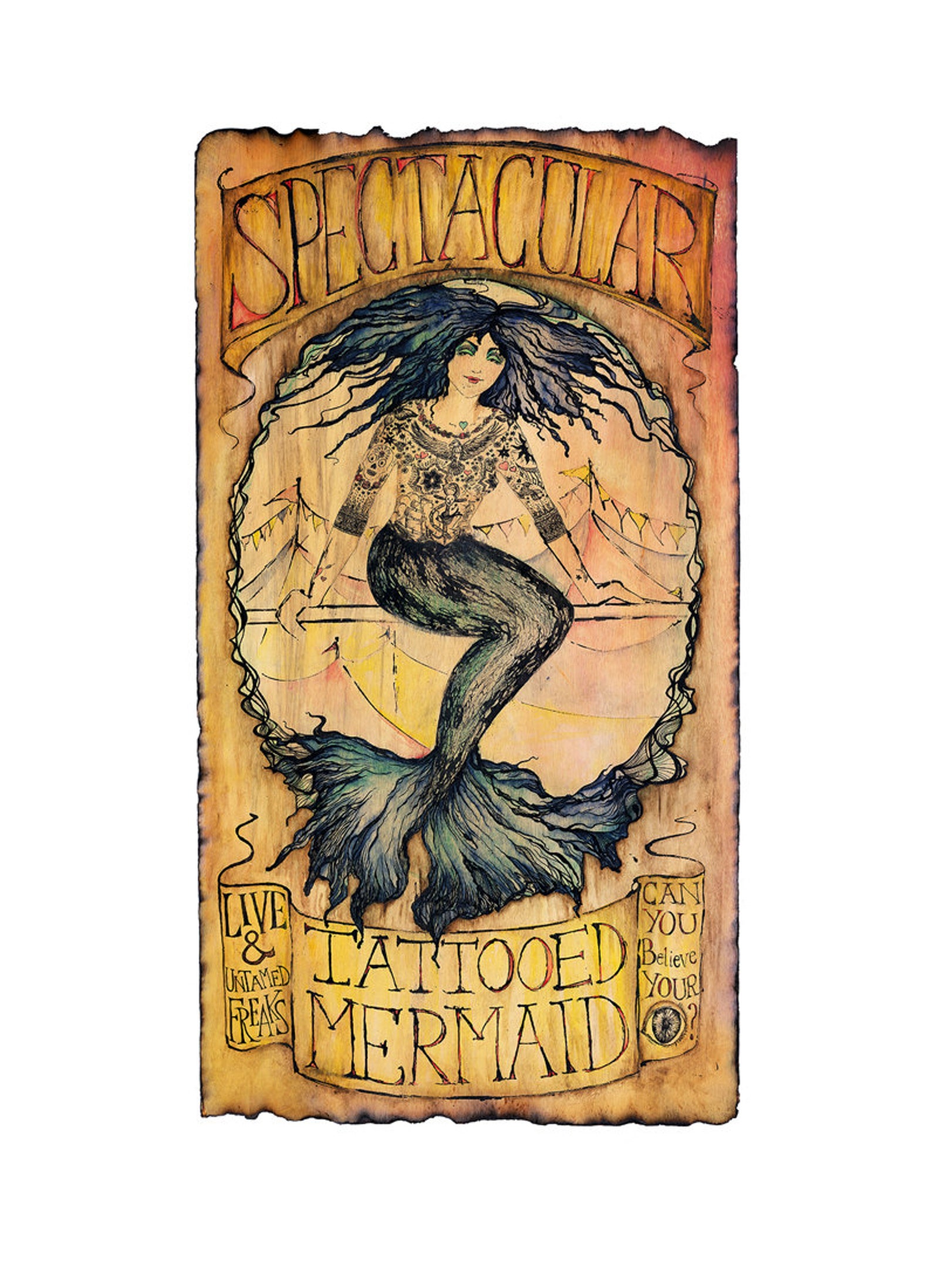 Mermaid Art Print: Spectacular Tattooed Mermaid From an | Etsy