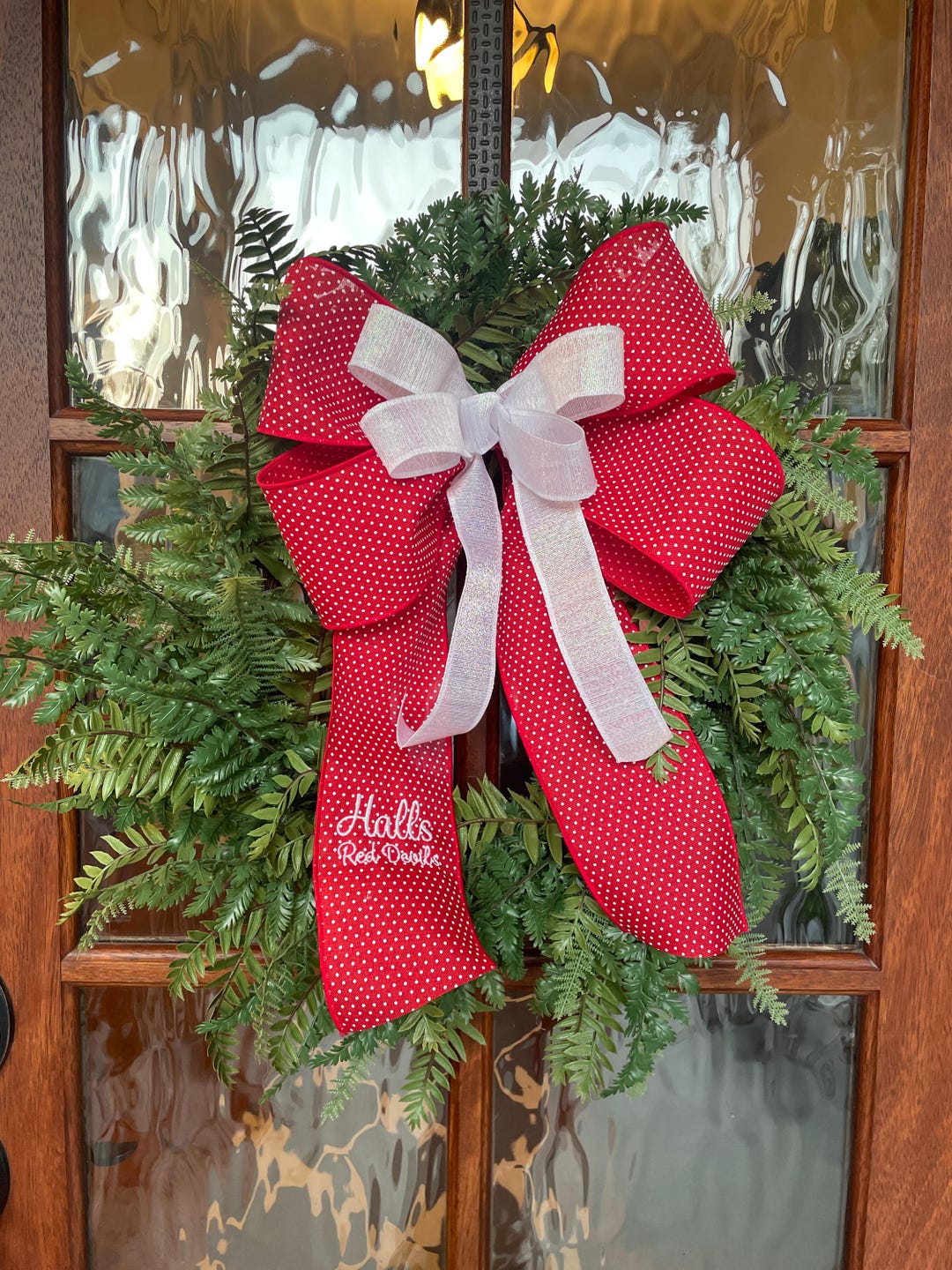Decorative Embroidered Bow for Wreath - Halls Red Devils - Etsy