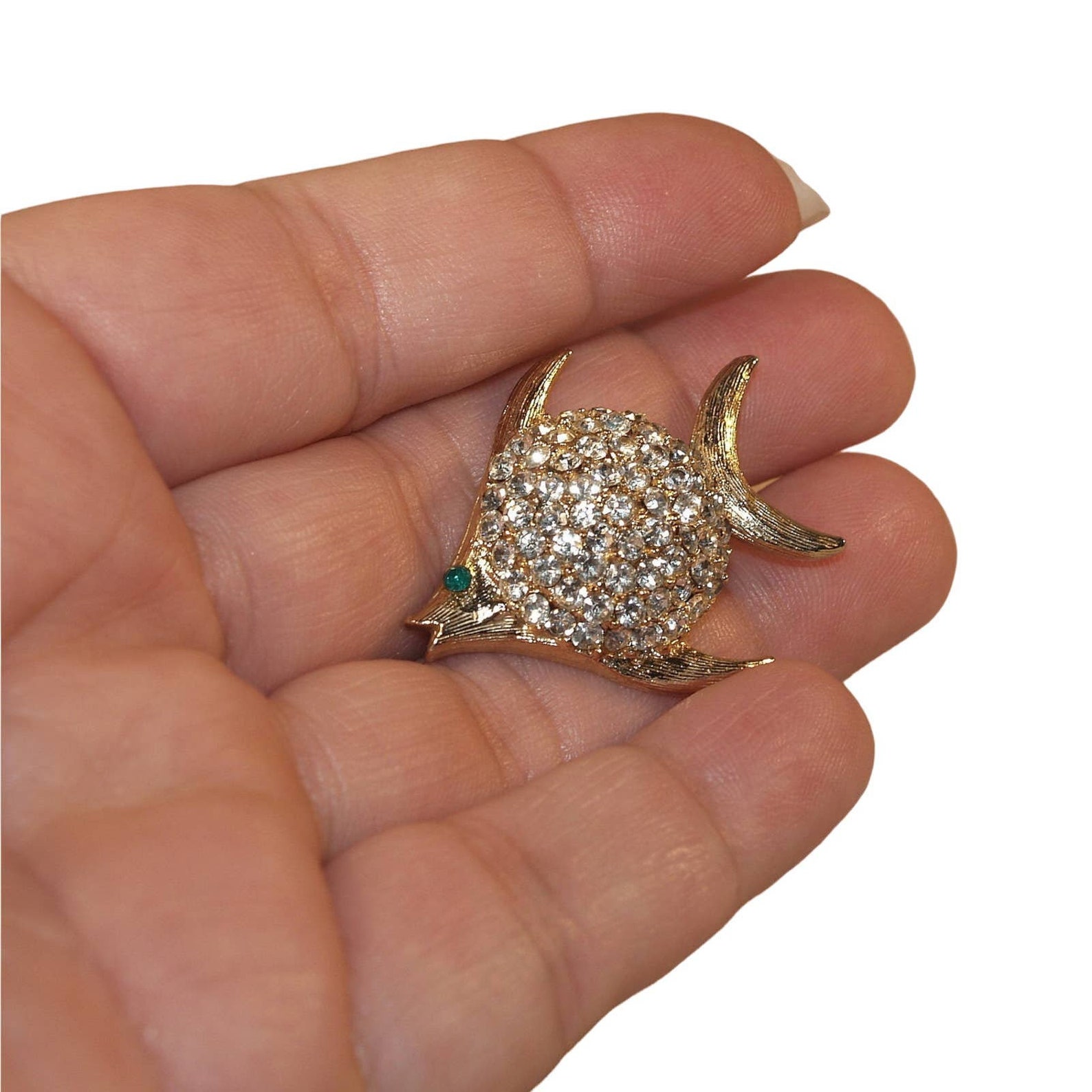 Vintage Gold Tone Pave Fish Pin - Etsy