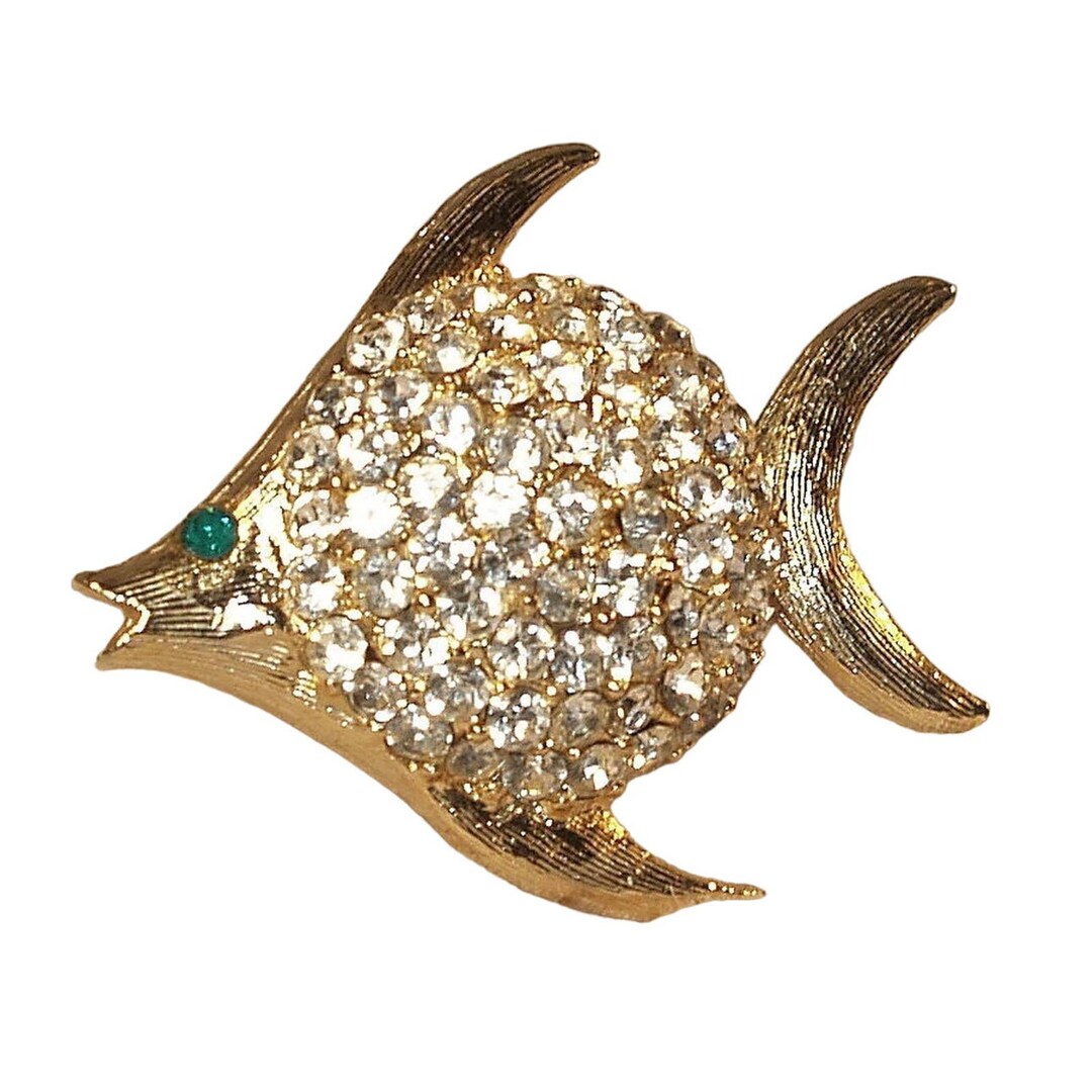 Vintage Gold Tone Pave Fish Pin - Etsy