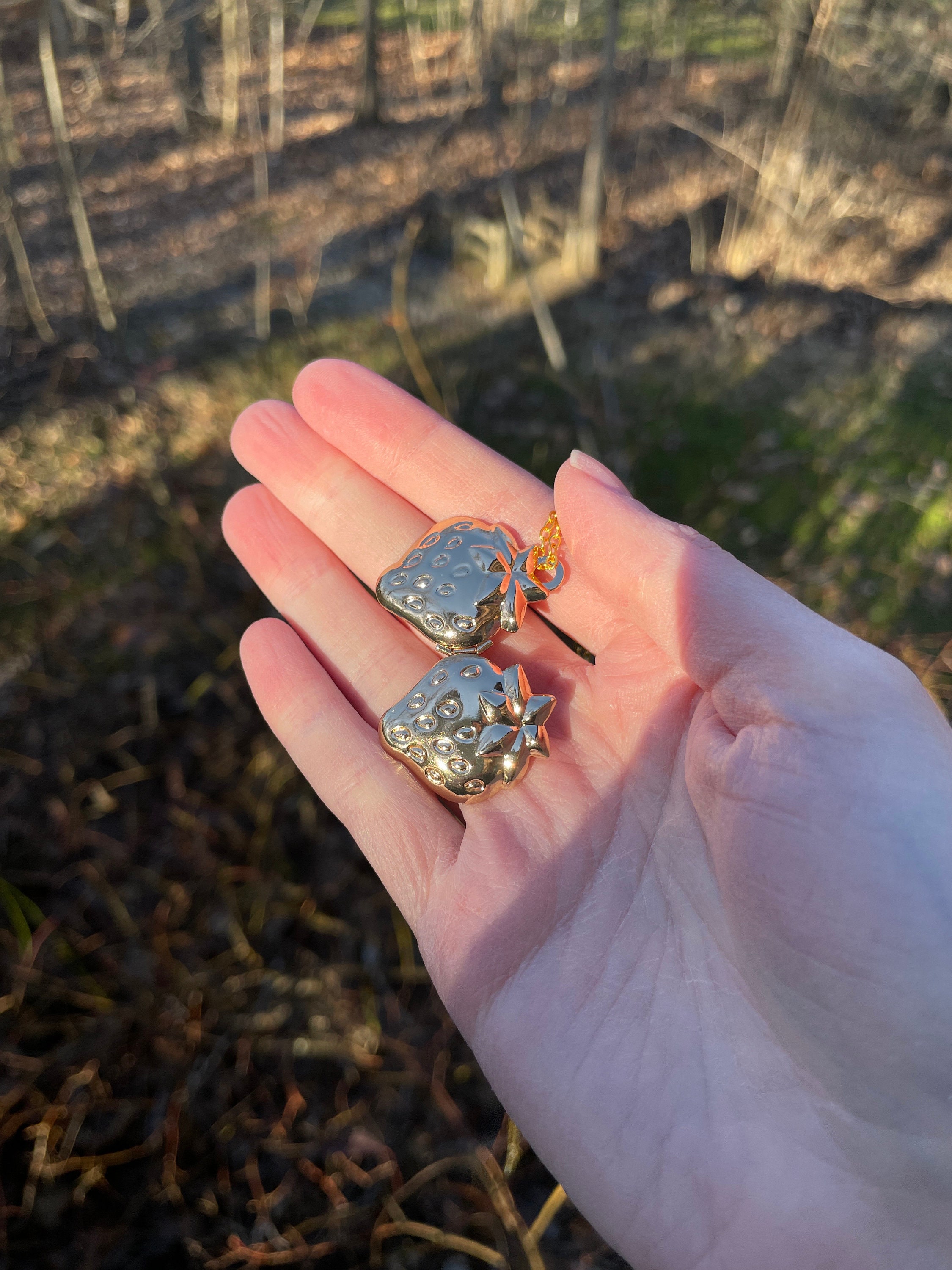 Gold Strawberry Locket Necklace - Etsy
