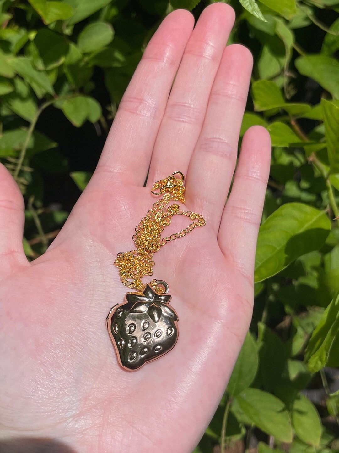 Gold Strawberry Locket Necklace - Etsy