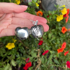 Silver Apple Locket Necklace - Etsy