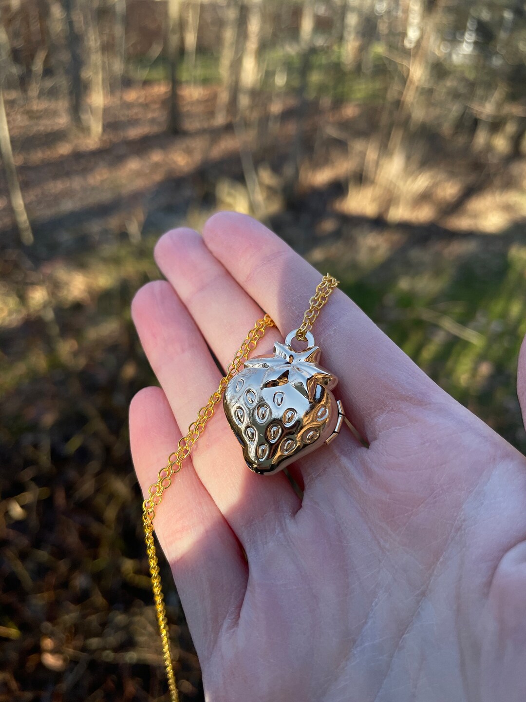 Gold Strawberry Locket Necklace - Etsy