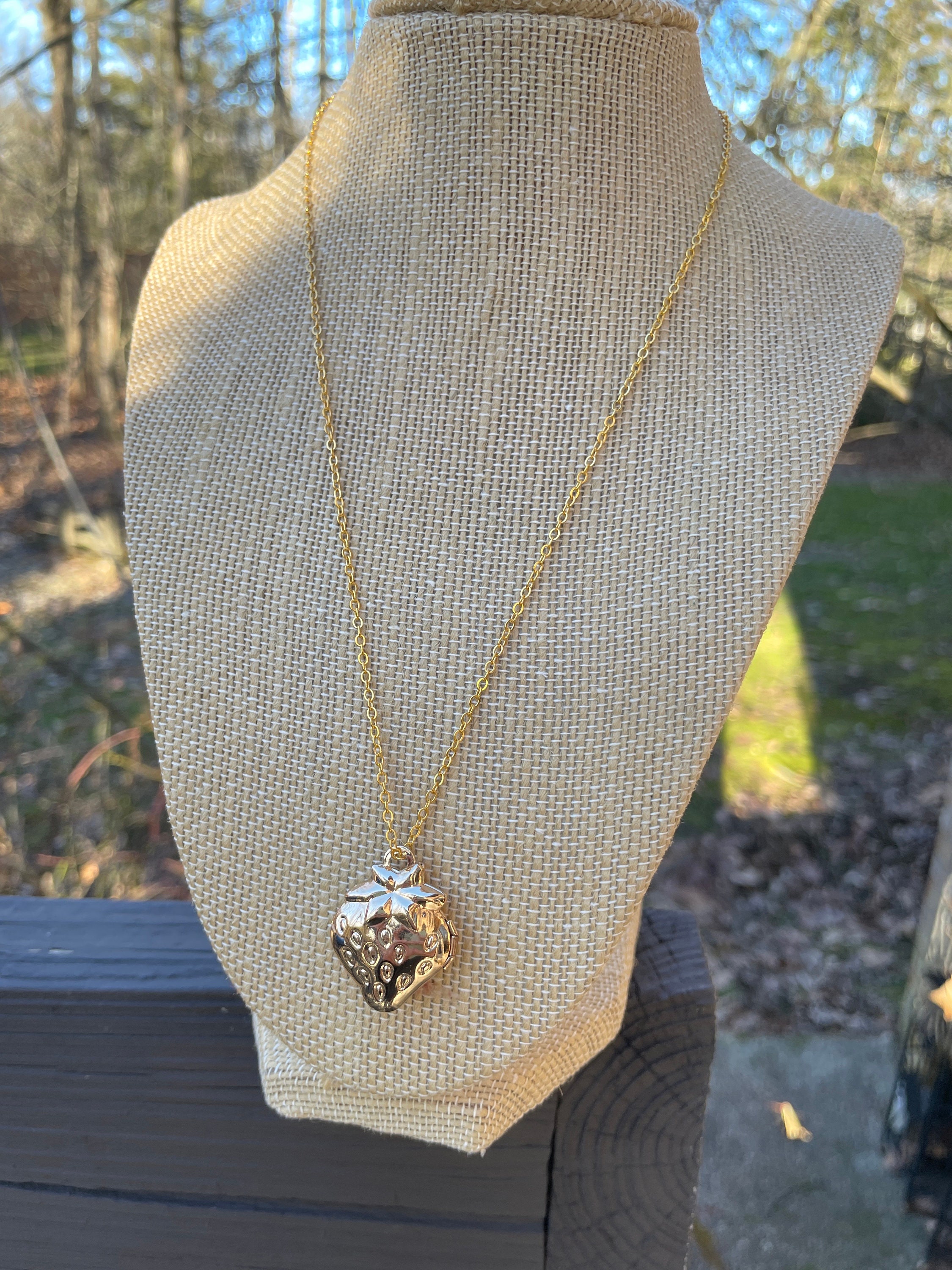 Gold Strawberry Locket Necklace - Etsy