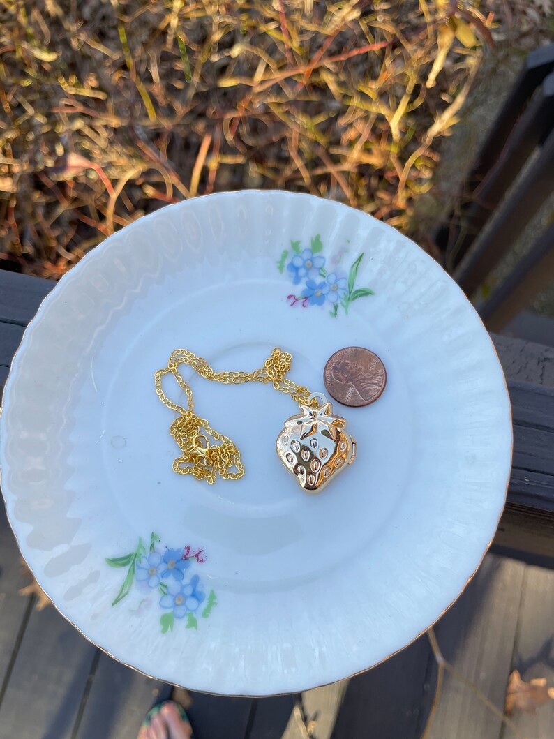 Gold Strawberry Locket Necklace - Etsy