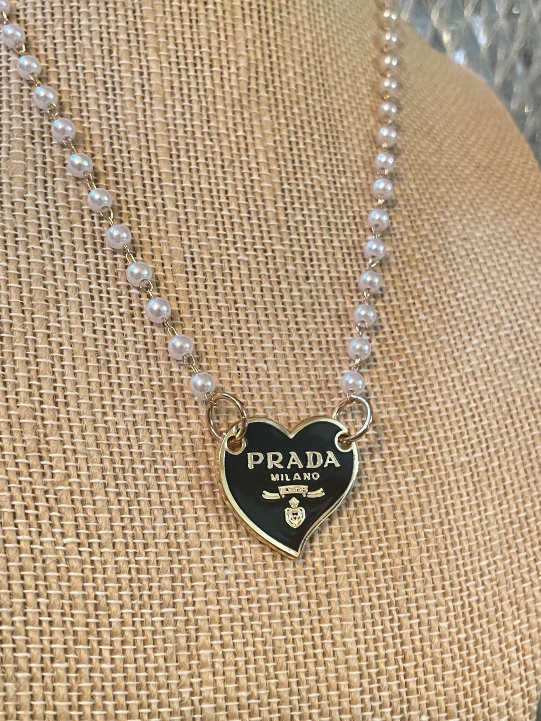 Black Heart Prada Upcycled Necklace - Etsy