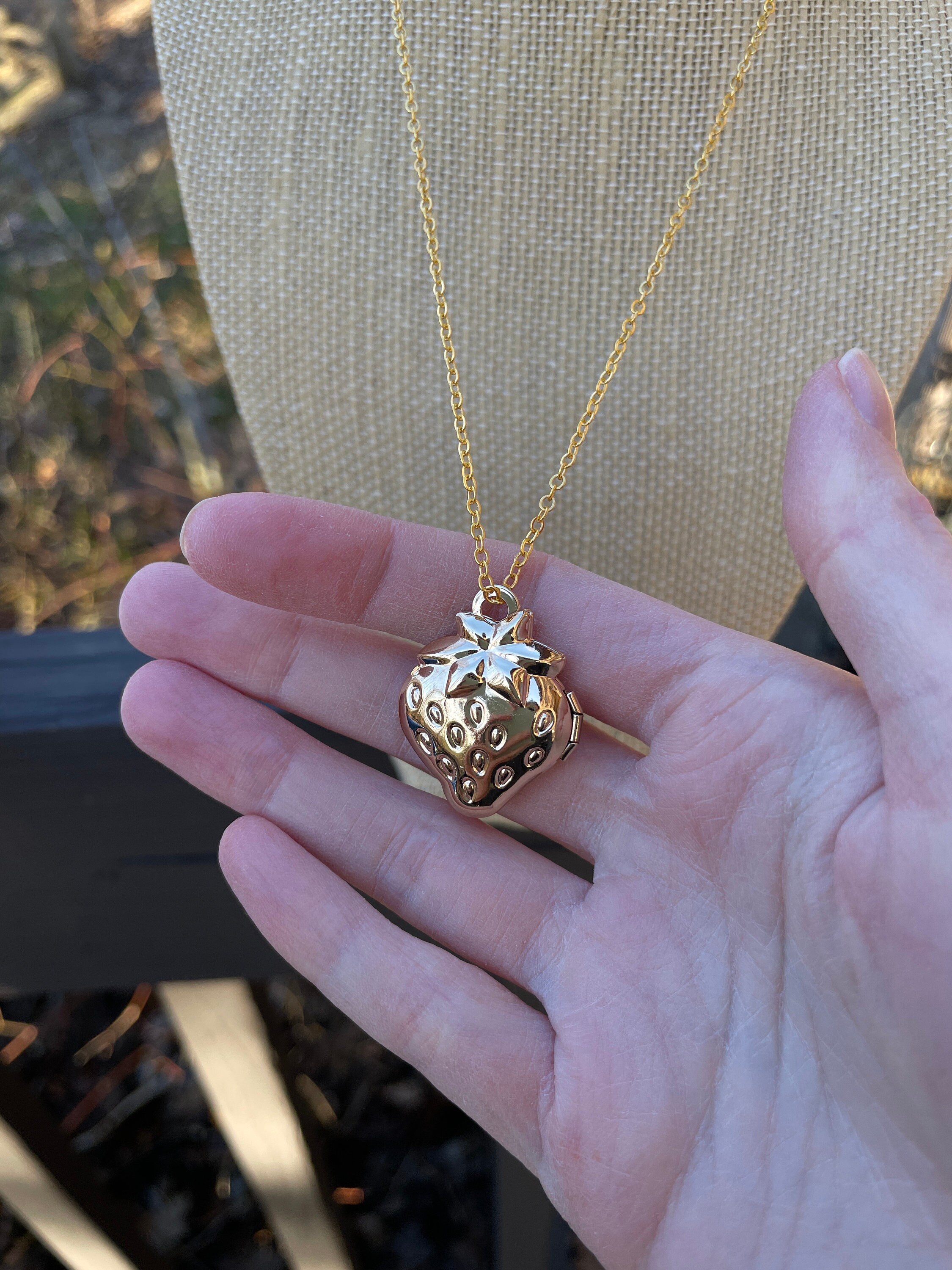Gold Strawberry Locket Necklace - Etsy