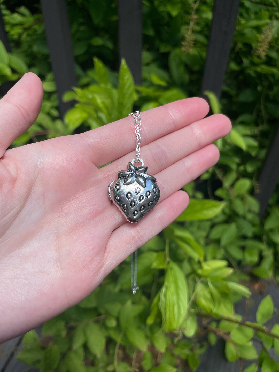 Silver Strawberry Locket Necklace - Etsy