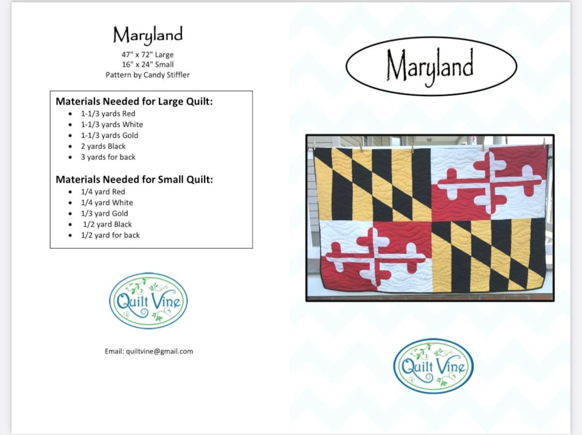 Maryland Flag Quilt Pattern 2 Sizes - Etsy