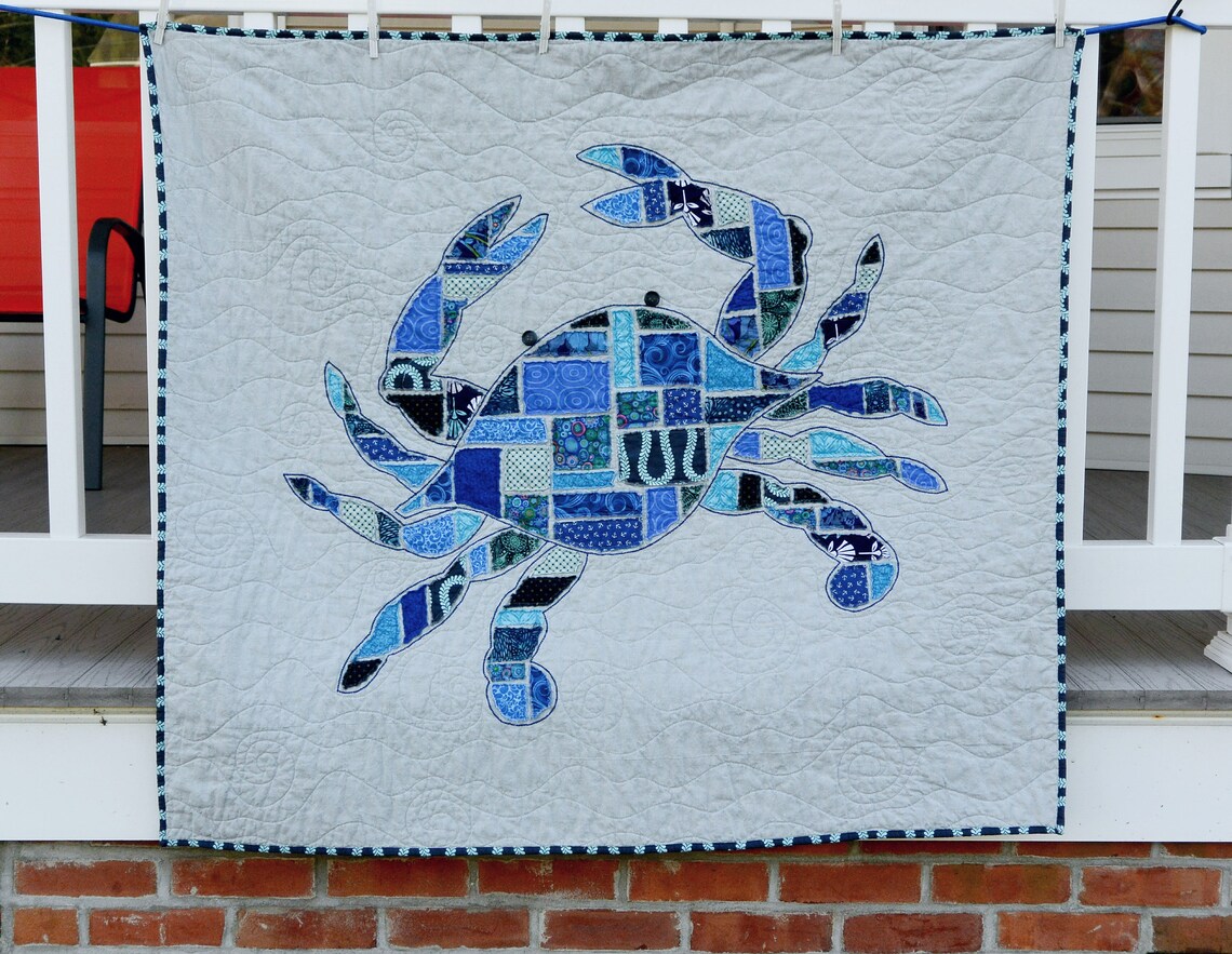 Crab Quilt Pattern Raw Edge Applique Chesapeake Bay Blue - Etsy