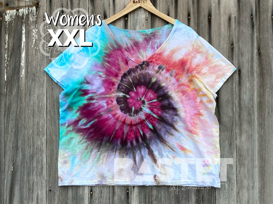 2x Ready To Ship Gravity Spiral Ice Dye Womens Relaxed V Neck Shirt