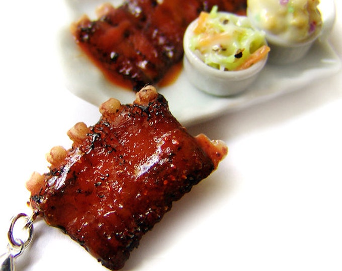 BBQ Ribs Charm, Miniature Food Jewelry, Southern Food BBQ Jewelry ...