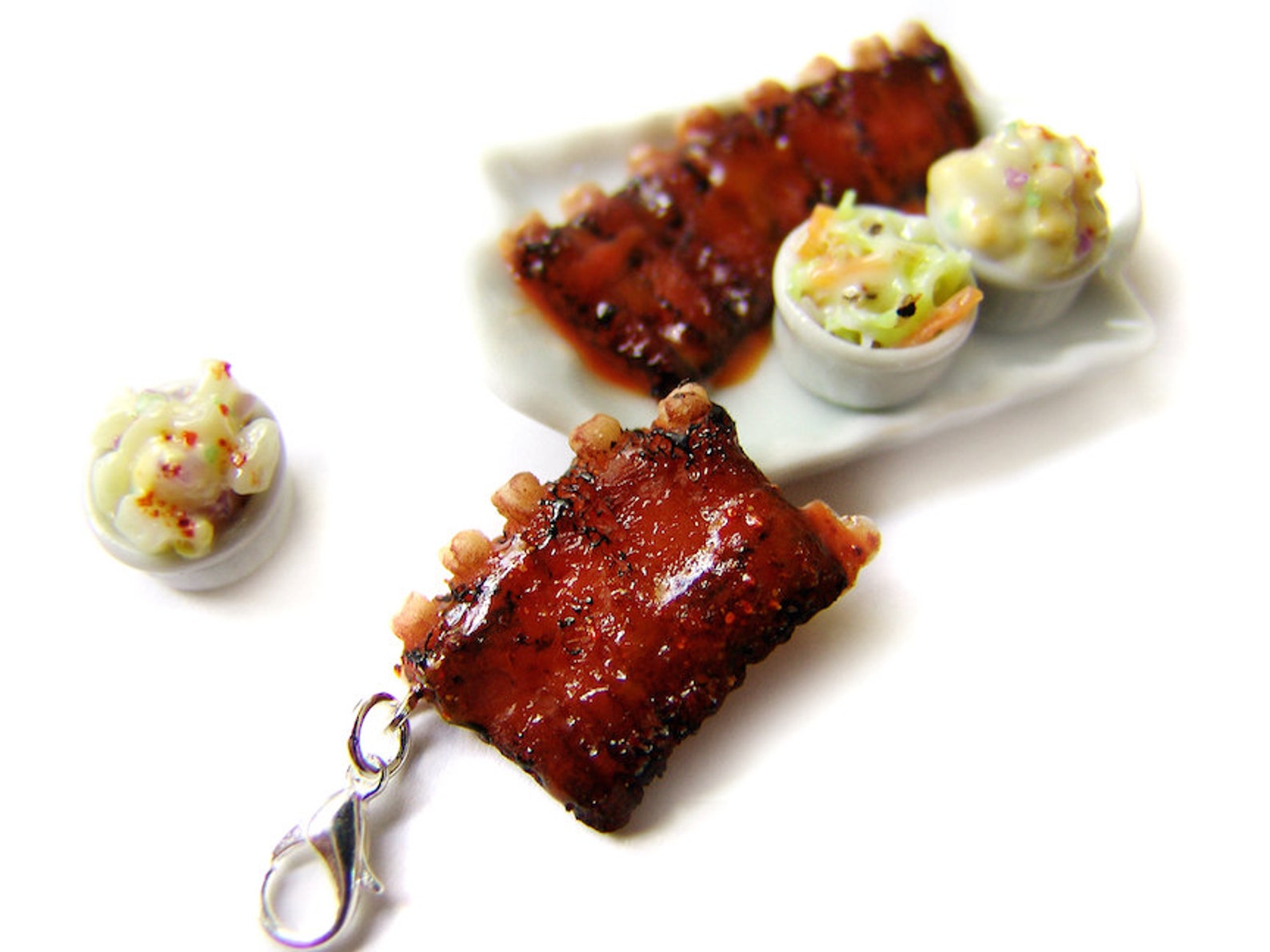 BBQ Ribs Charm, Miniature Food Jewelry, Southern Food BBQ Jewelry ...