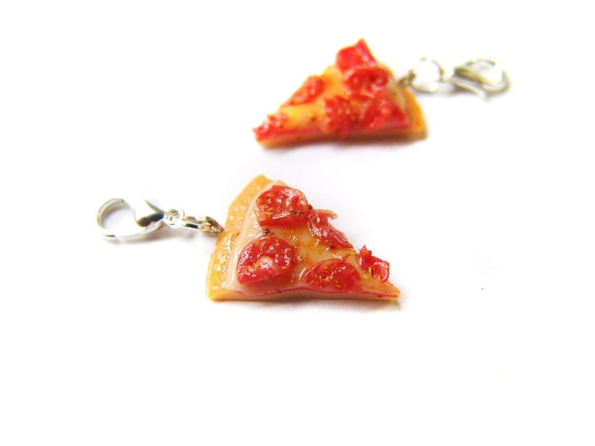 Pepperoni Pizza Charm, Ooey Gooey Pizza Charm, Miniature Food Jewelry ...