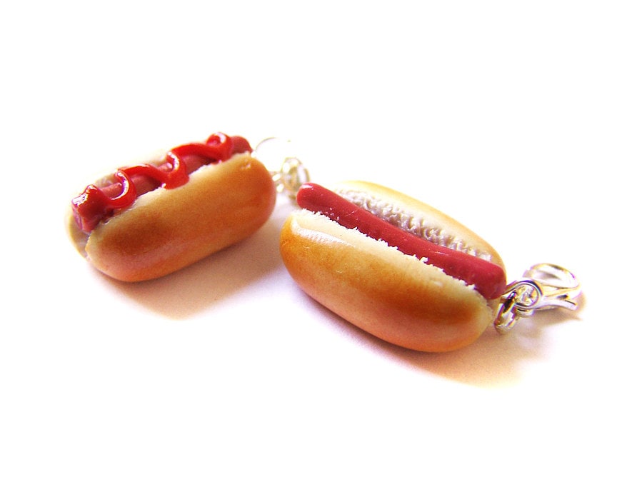 Classic Hotdog Charm, Polymer Clay Hot Dog, Miniature Food Jewelry ...