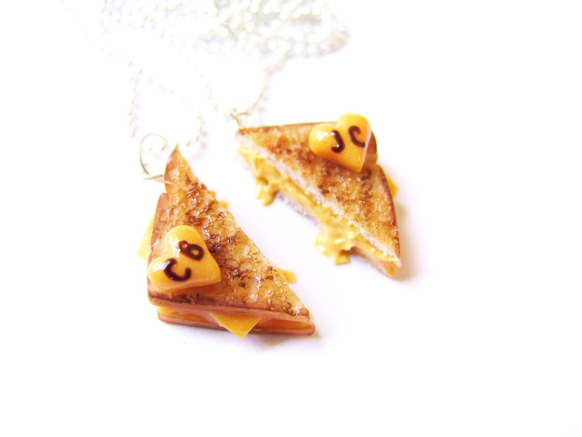Heart Grilled Cheese Best Friend Necklaces Miniature Food - Etsy