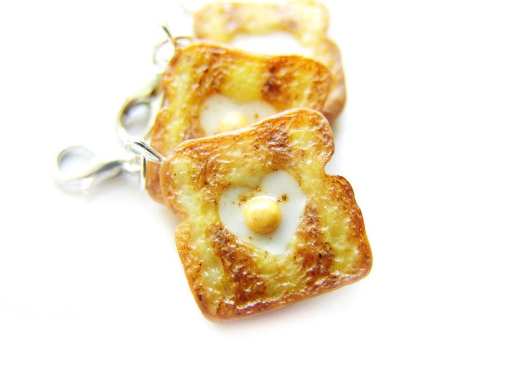 Toad in the Hole Egg and Toast Charm, Miniature Food Jewelry, Polymer ...