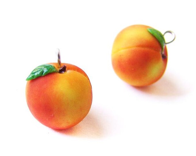 Peach Charm, Miniature Food Jewelry, Polymer Clay Fruit, Georgia Peach ...