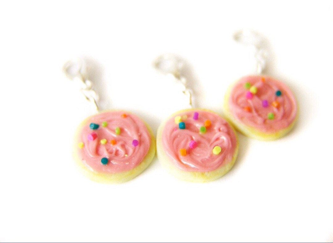 Pink Sprinkle Cookie Charm - Miniature Food Jewelry - Rainbow Sprinkle ...