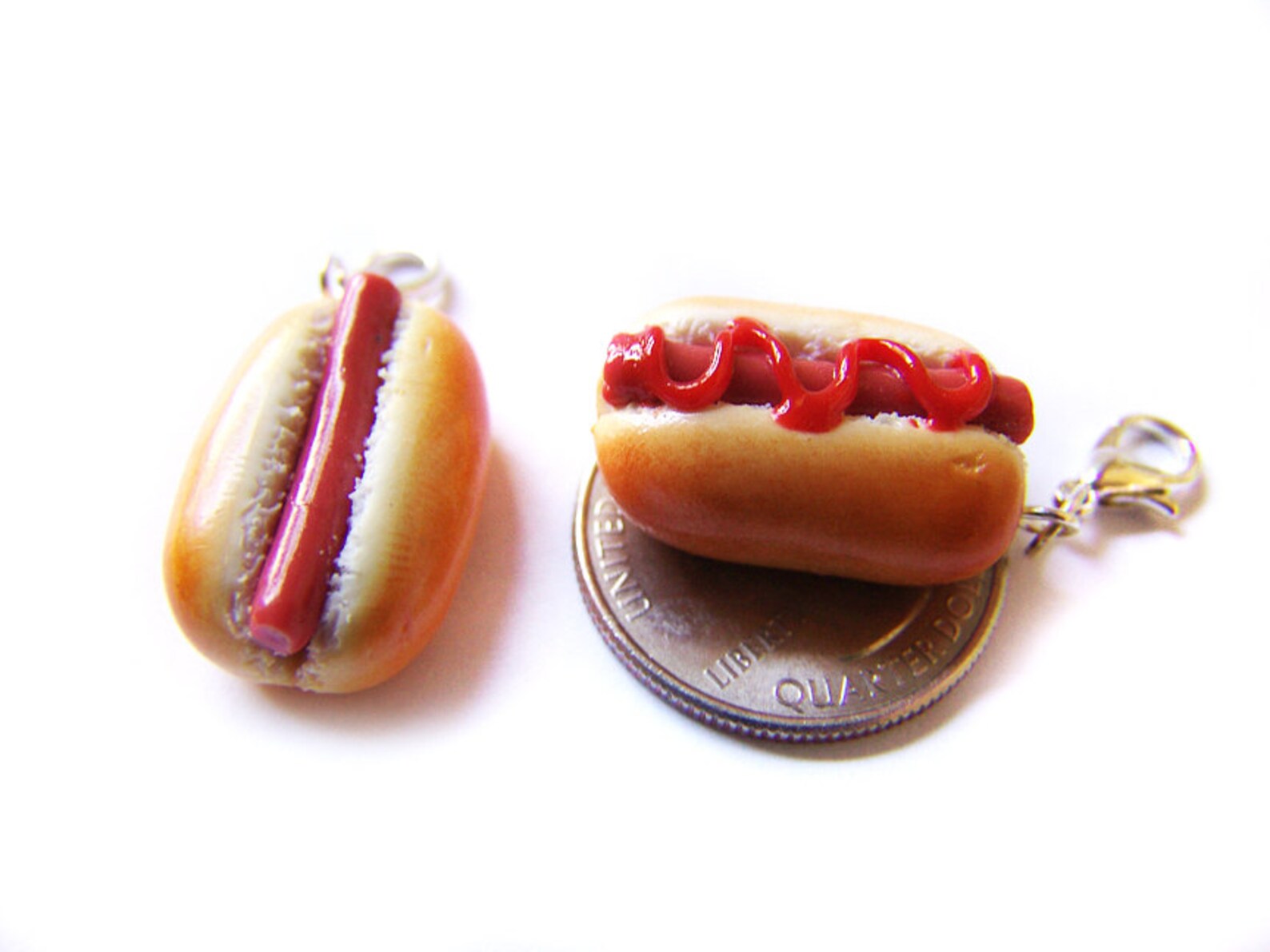 Classic Hotdog Charm, Polymer Clay Hot Dog, Miniature Food Jewelry ...