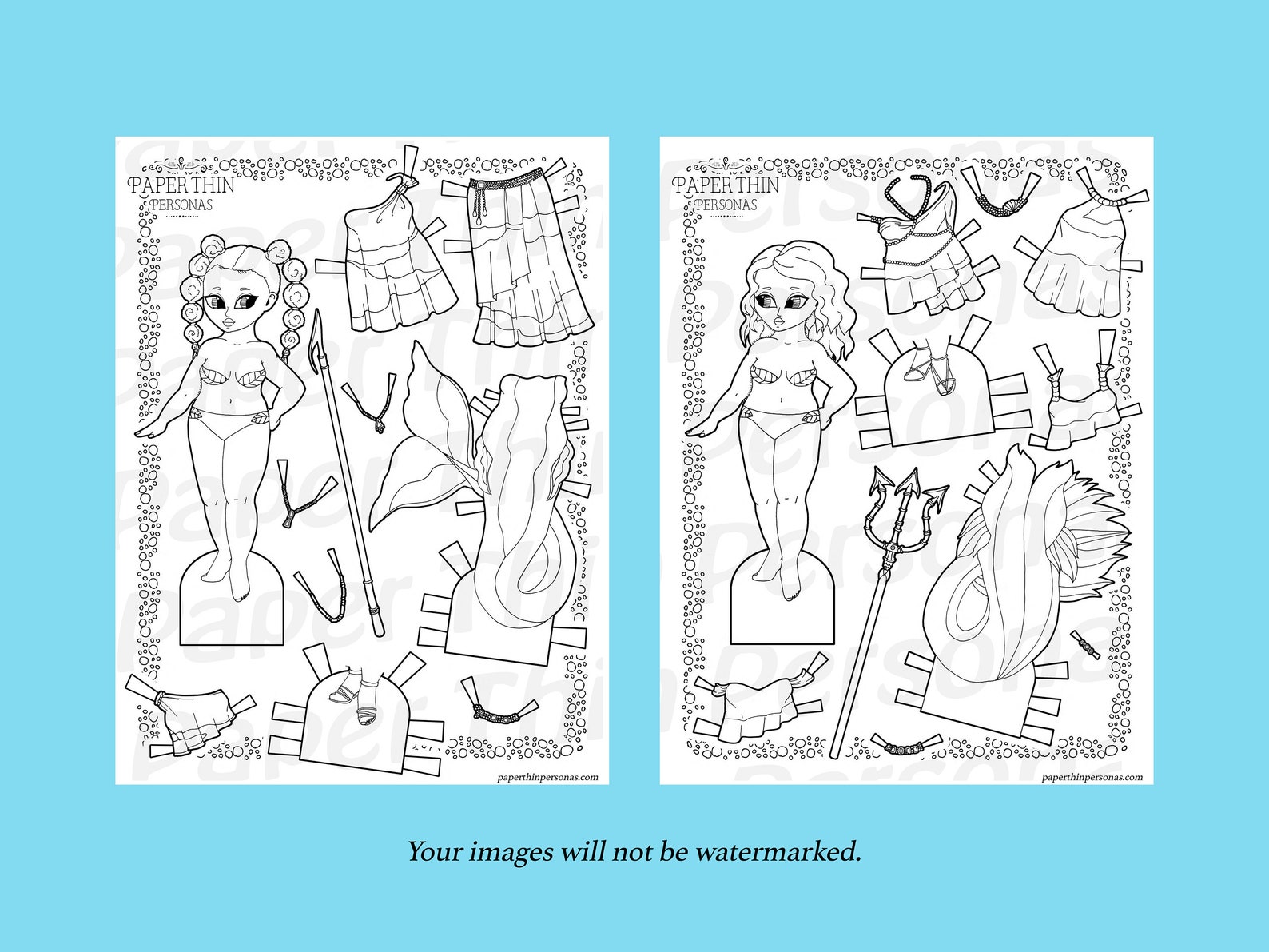 Printable Mermaid Coloring Book PDF, Mermaid Printable Paper Dolls ...