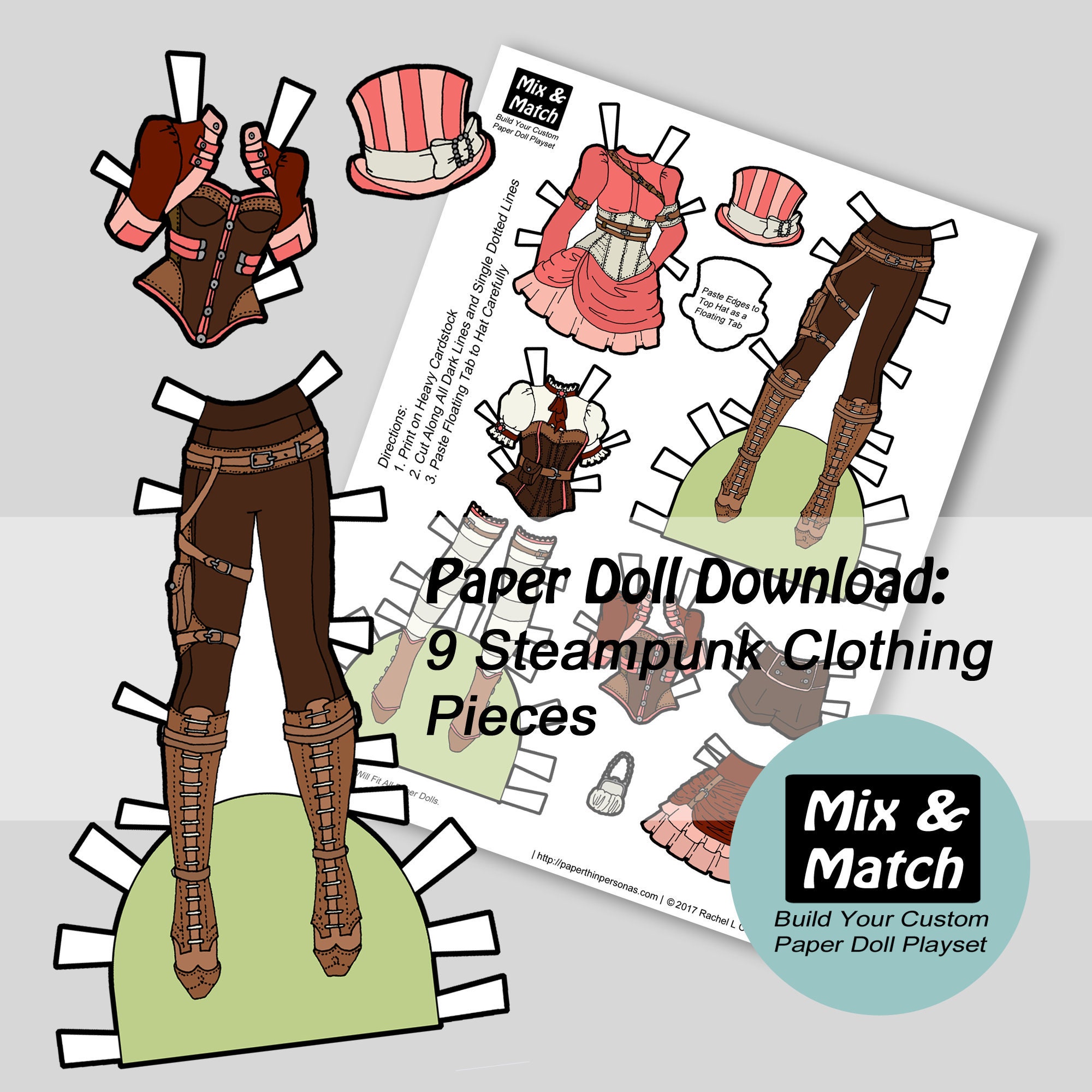 Steampunk Fashion Paper Doll Mix & Match Digital Paper Doll Download ...