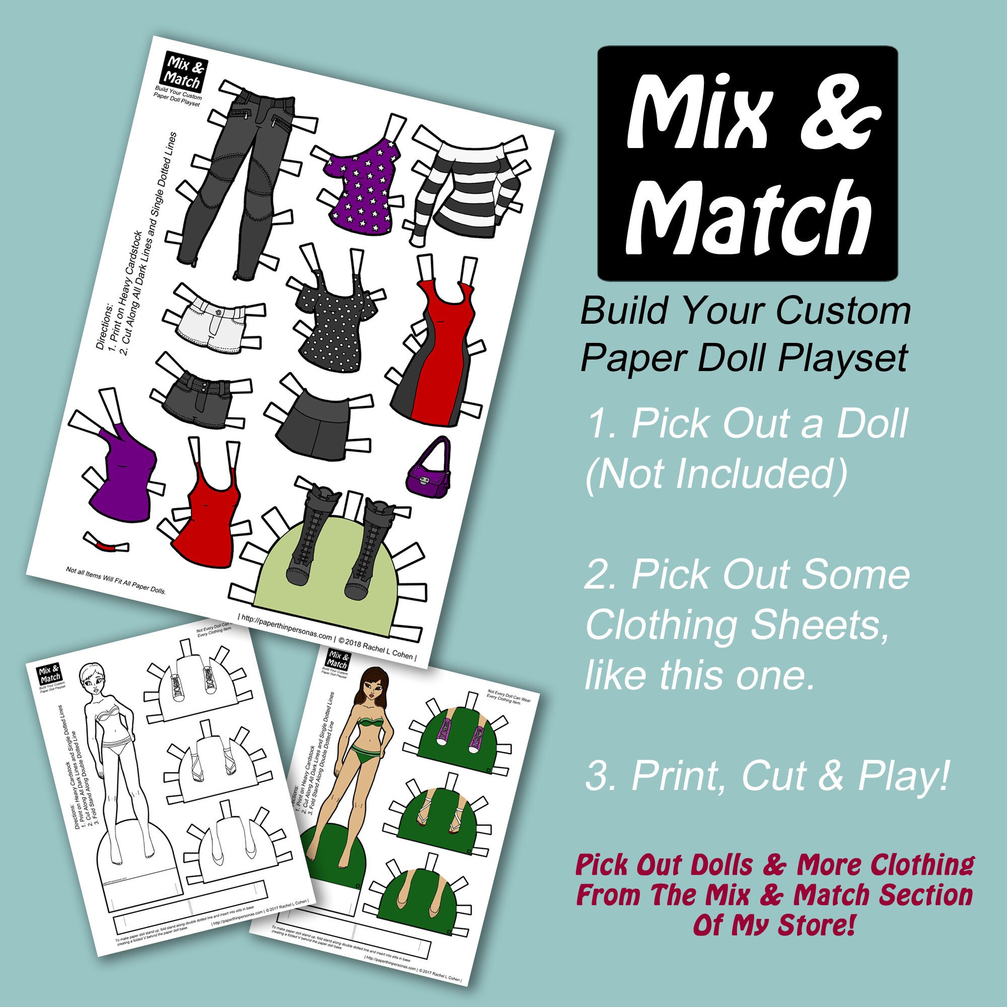 Paper Doll Fashions to Print- Digital Download-fashion Paper Doll ...