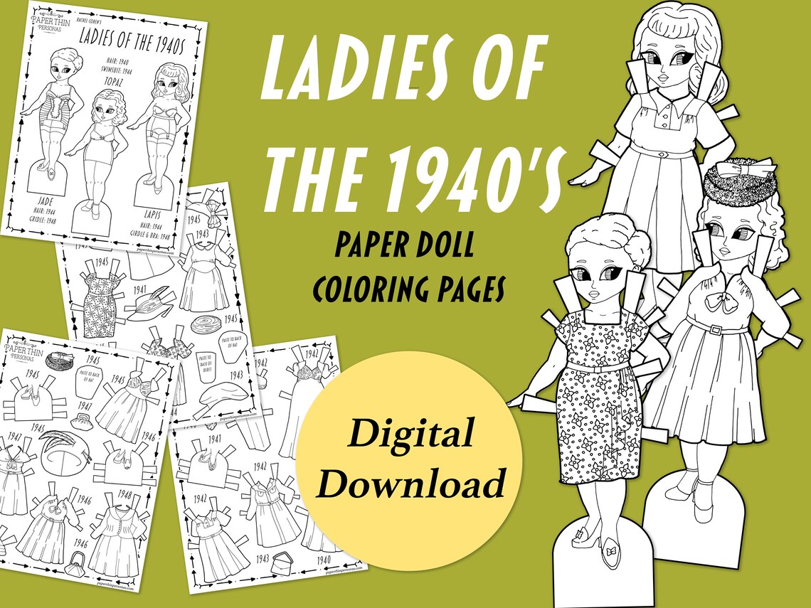 1940s Paper Doll Printable Coloring Book PDF Retro Fashion - Etsy