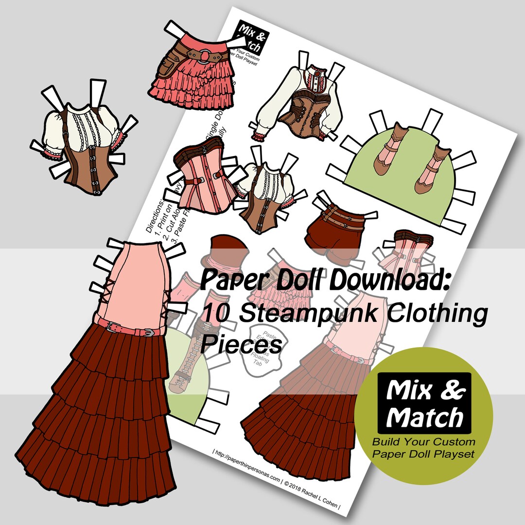 Steampunk Paper Doll- Digital Paper Doll Download- Steampunk Fashion ...