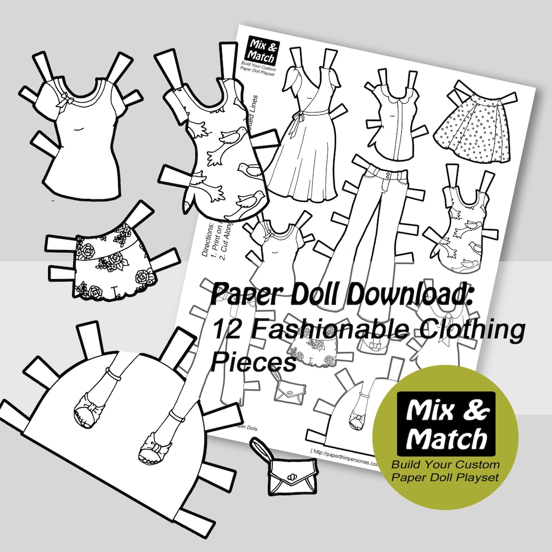 Paper Doll Fashions Coloring Page- Printable Paper Doll- Digital ...