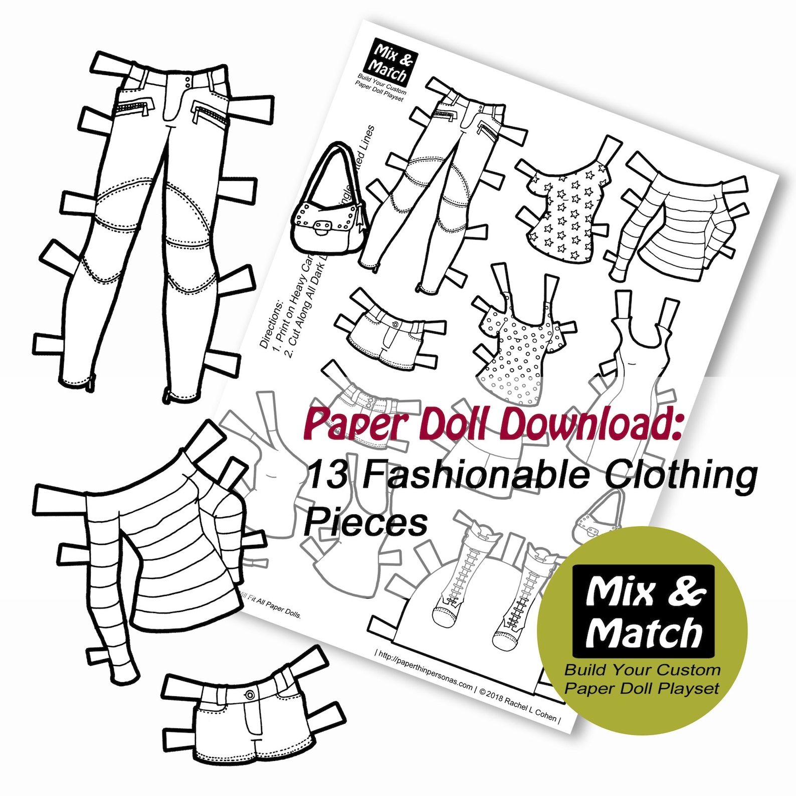 Paper Doll Fashion Coloring Page: Printable Clothing (PDF Download) - Etsy