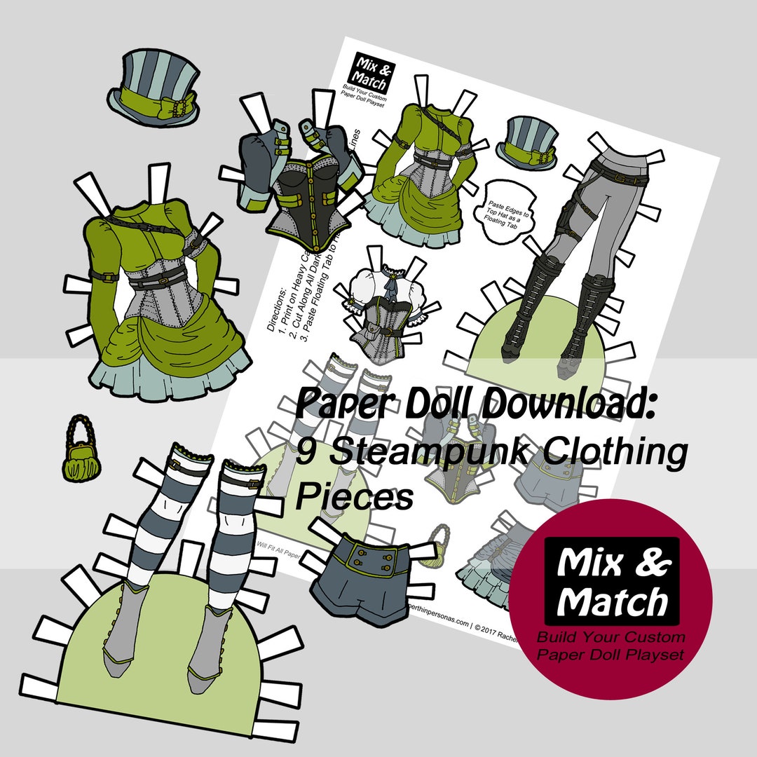 Steampunk Paper Doll Clothing Set: Mix & Match Printable (digital ...