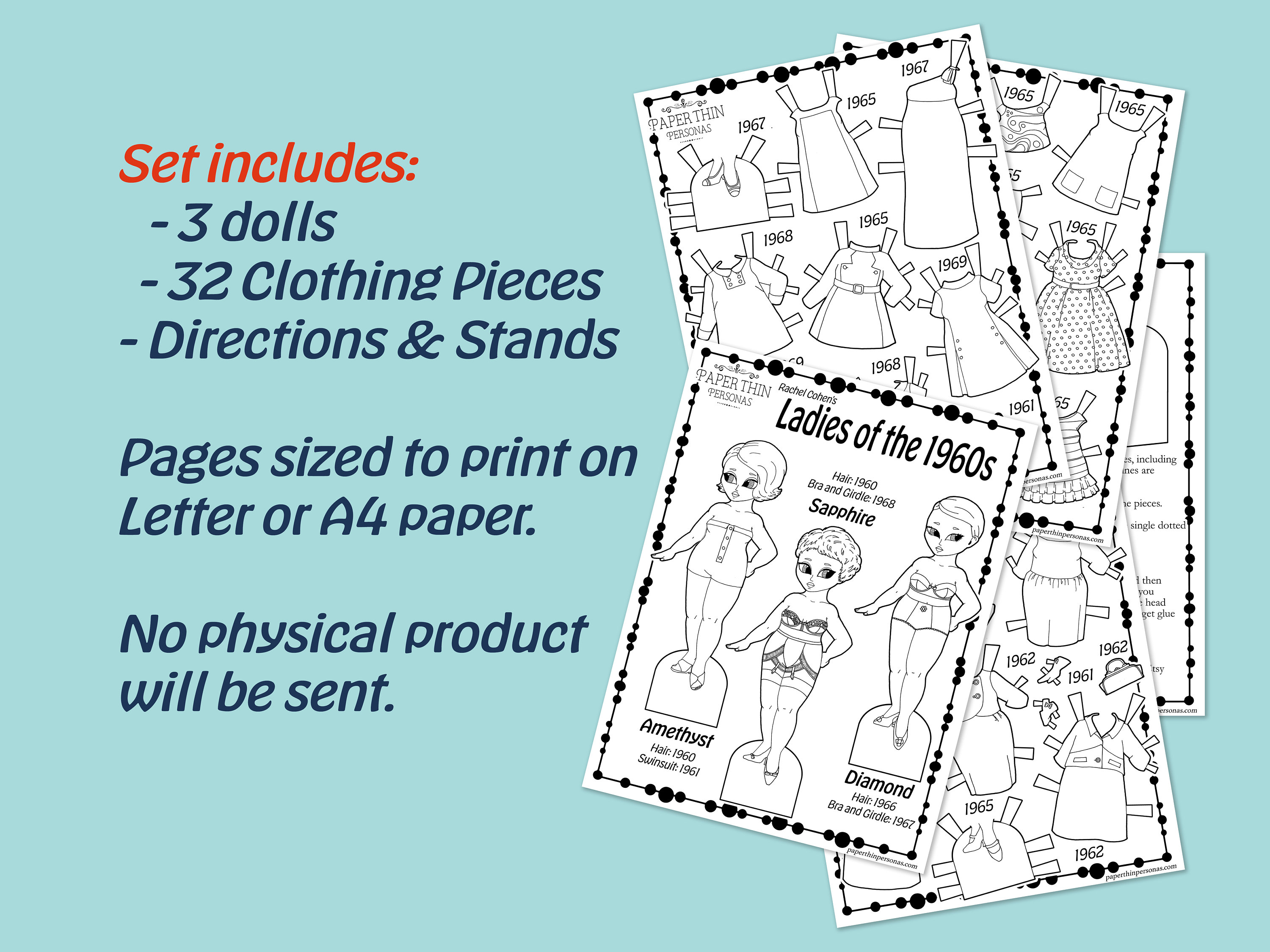 1960s Printable Paper Doll Coloring Book PDF Kids Coloring - Etsy Australia