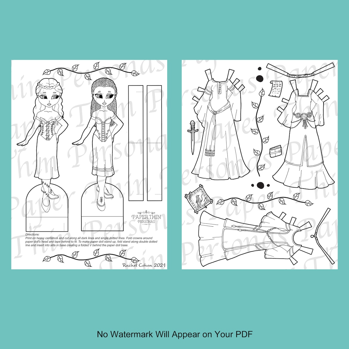 Printable Princess Paper Dolls Coloring Book: Kids Crafts (PDF Digital ...