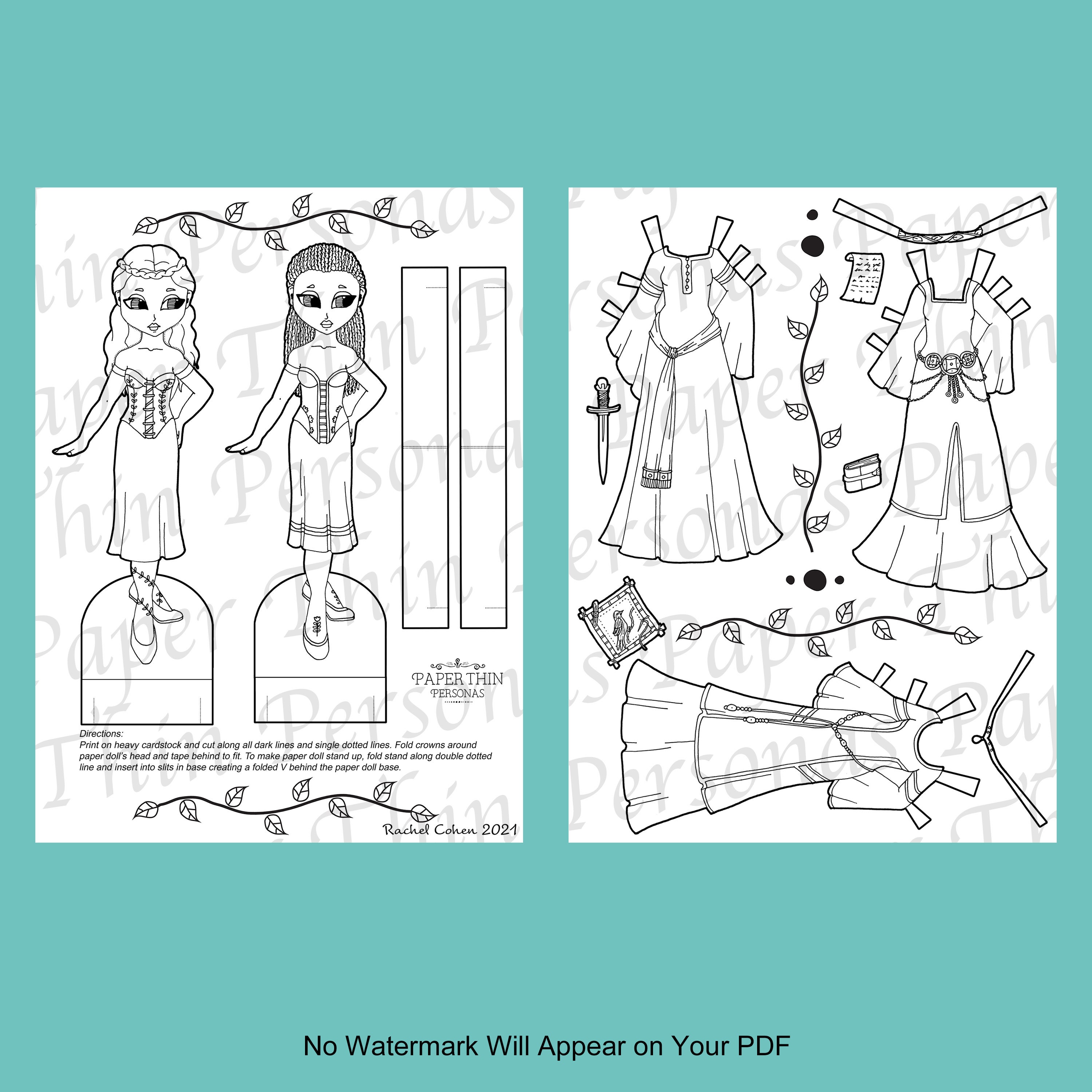 Printable Princess Paper Dolls Coloring Book PDF, Digital Download ...