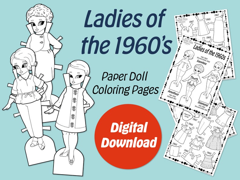 1960s Printable Paper Doll Coloring Book PDF Kids Coloring - Etsy Australia