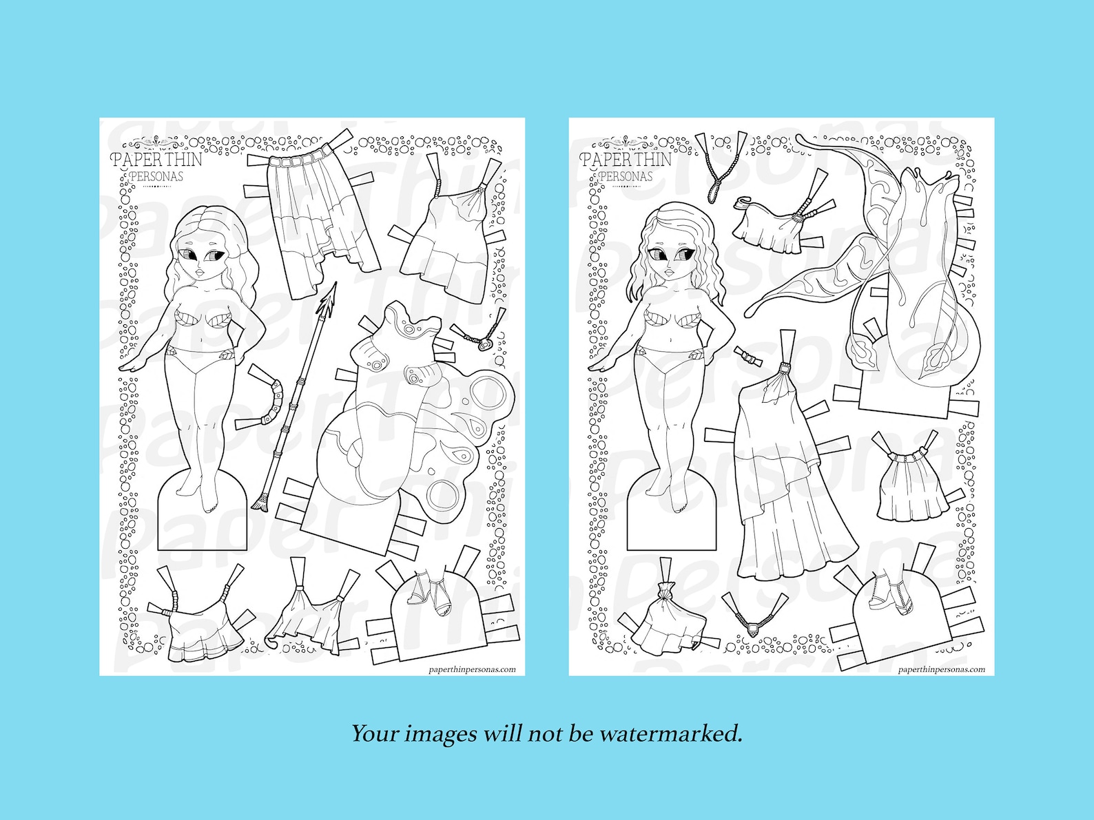 Printable Mermaid Coloring Book PDF, Mermaid Printable Paper Dolls ...