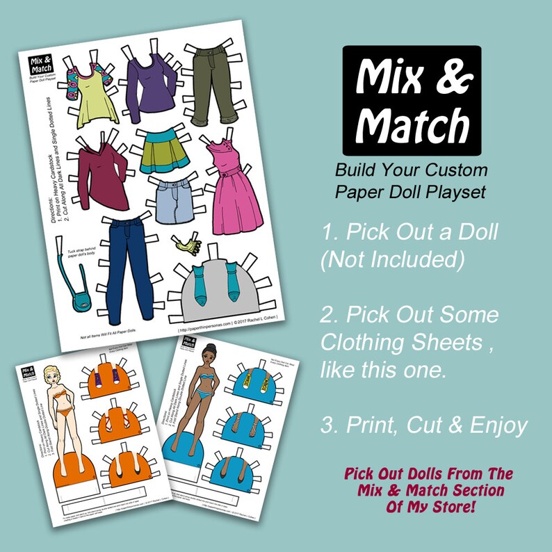 Fashion Paper Doll Clothing: Mix & Match Activity (PDF Pattern) - Etsy