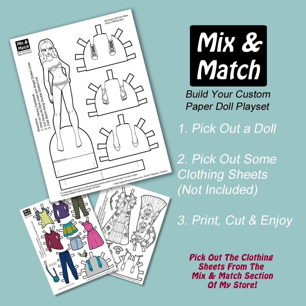 Printable Paper Doll Coloring Page: Mix & Match Dress-up (digital ...