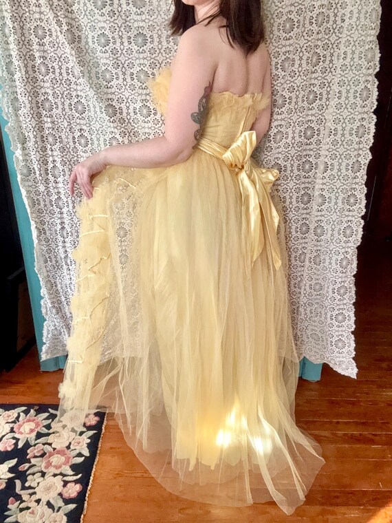 1950s yellow prom dress, cupcake tulle, layered maxi,… - Gem
