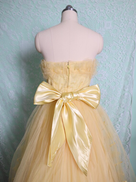 1950s yellow prom dress, cupcake tulle, layered maxi,… - Gem